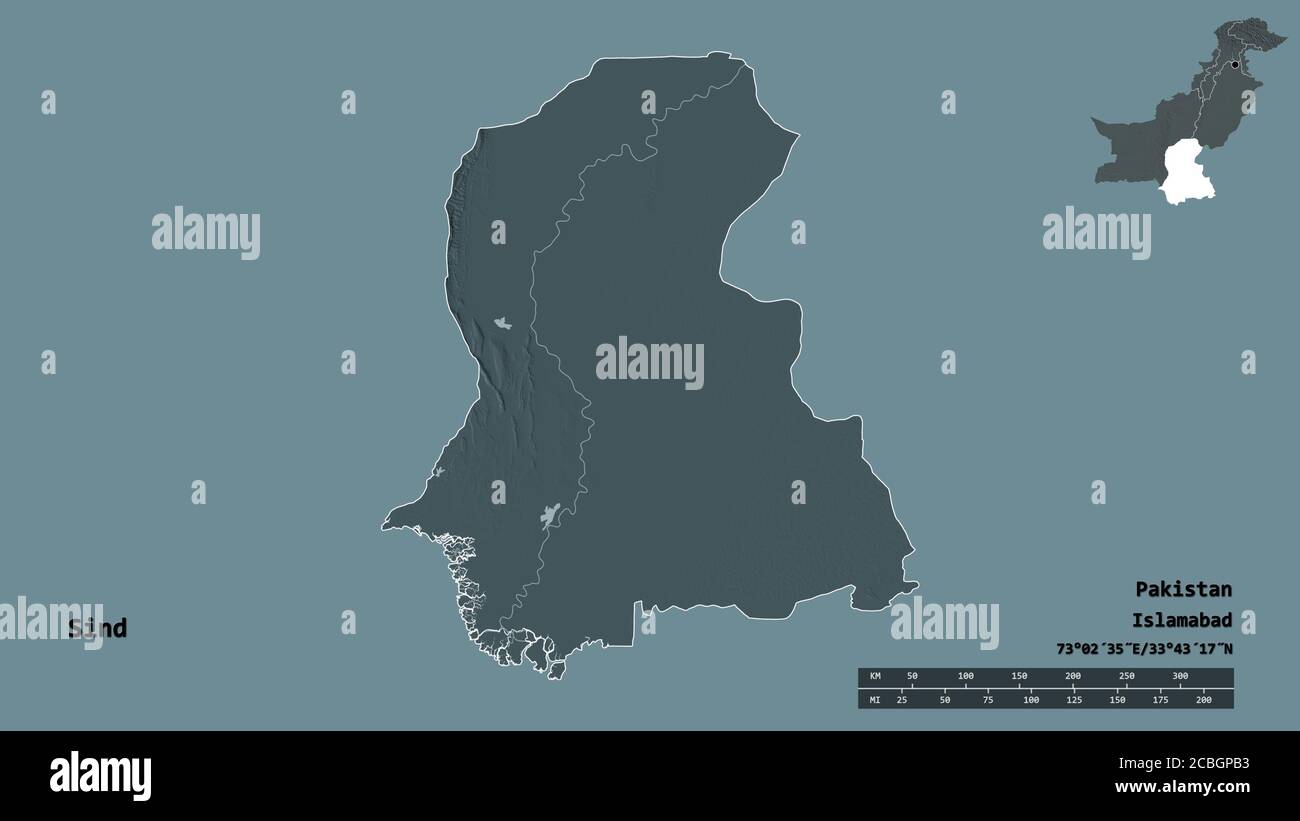 Shape of Sind, province of Pakistan, with its capital isolated on solid ...