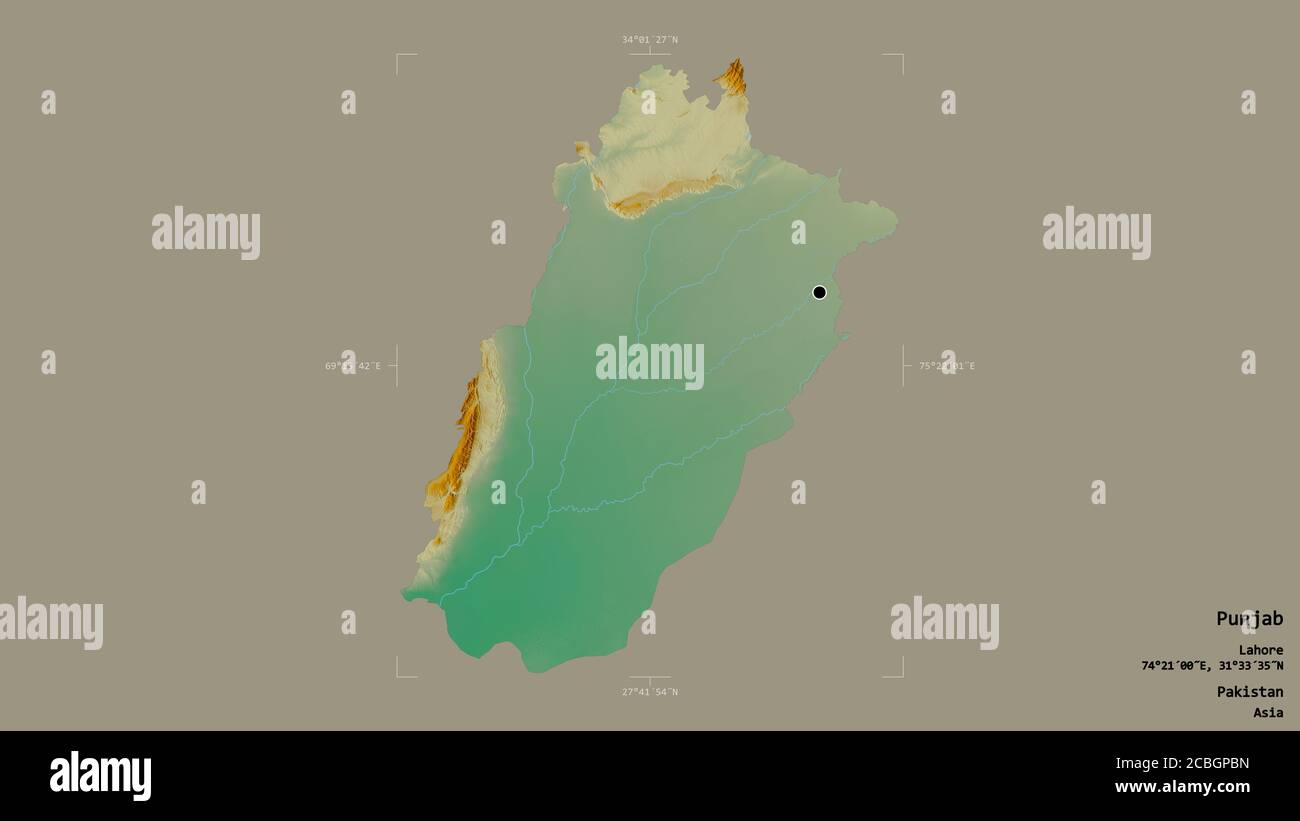 Area of Punjab, province of Pakistan, isolated on a solid background in ...