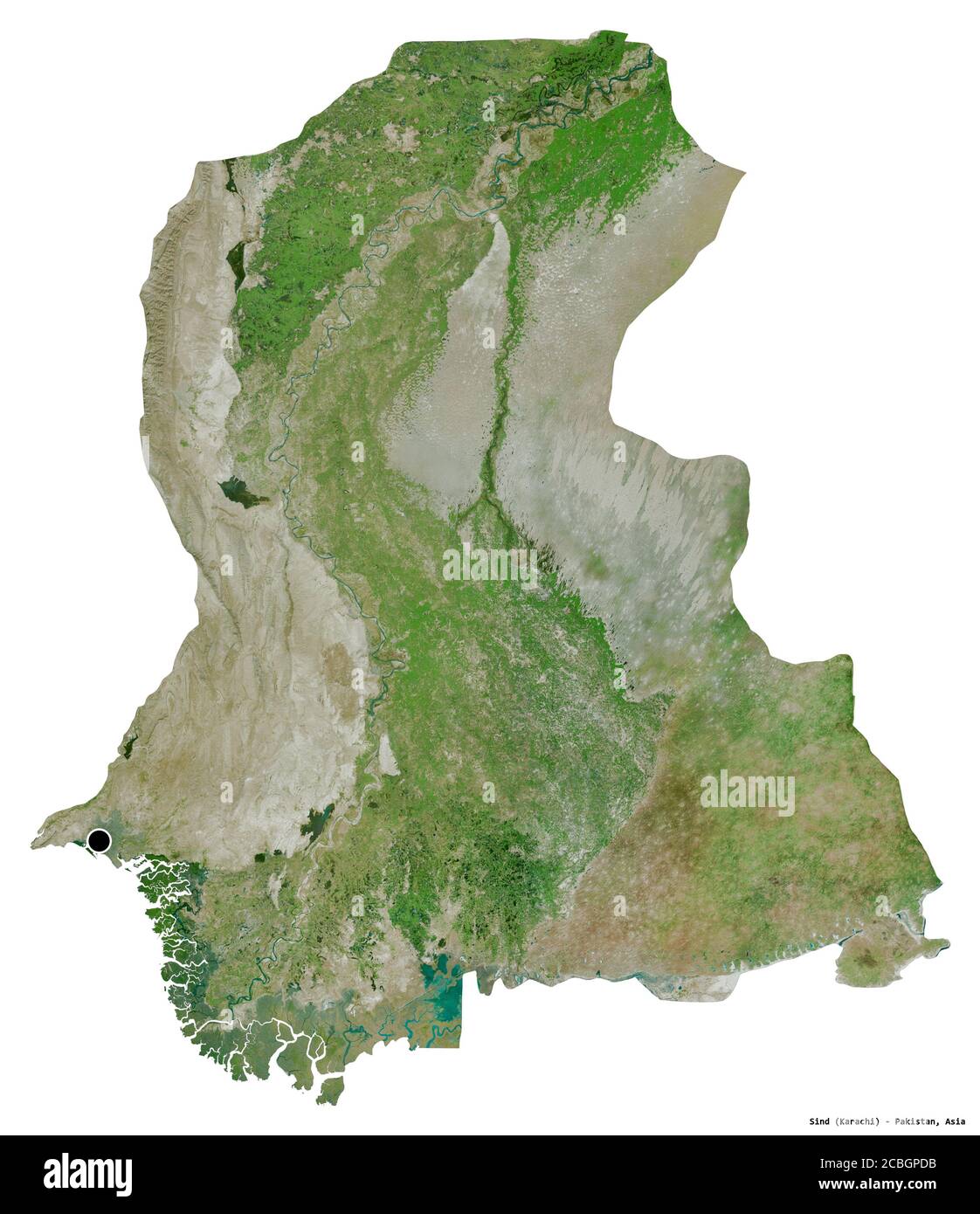 Shape of Sind, province of Pakistan, with its capital isolated on white ...