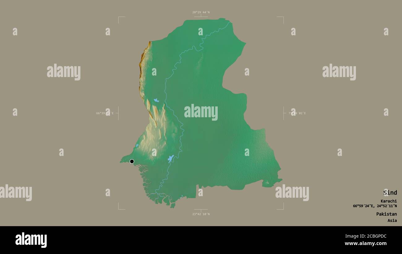 Area of Sind, province of Pakistan, isolated on a solid background in a ...