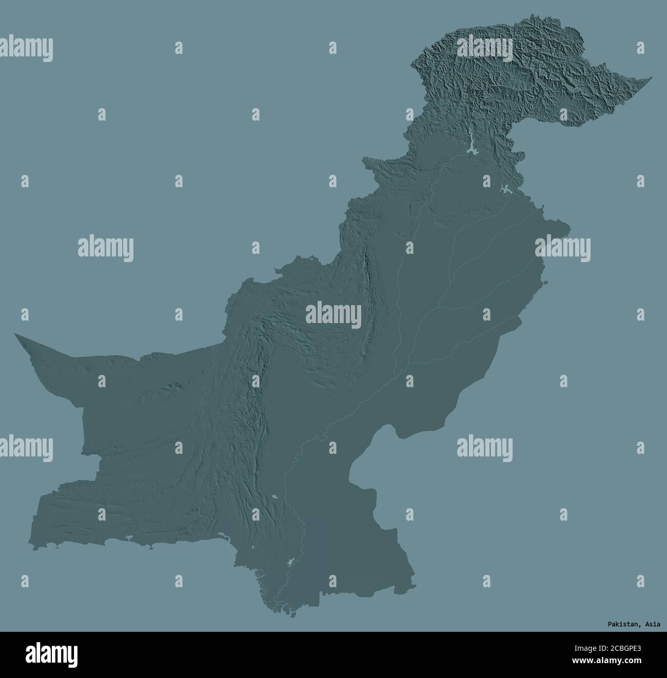 Shape of Pakistan with its capital isolated on a solid color background ...