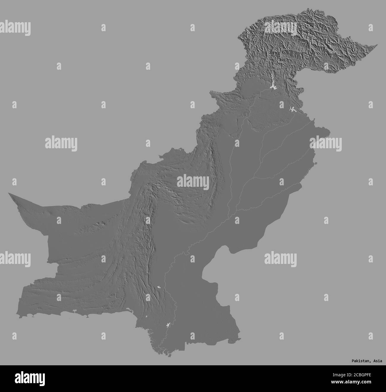 Shape of Pakistan with its capital isolated on a solid color background ...