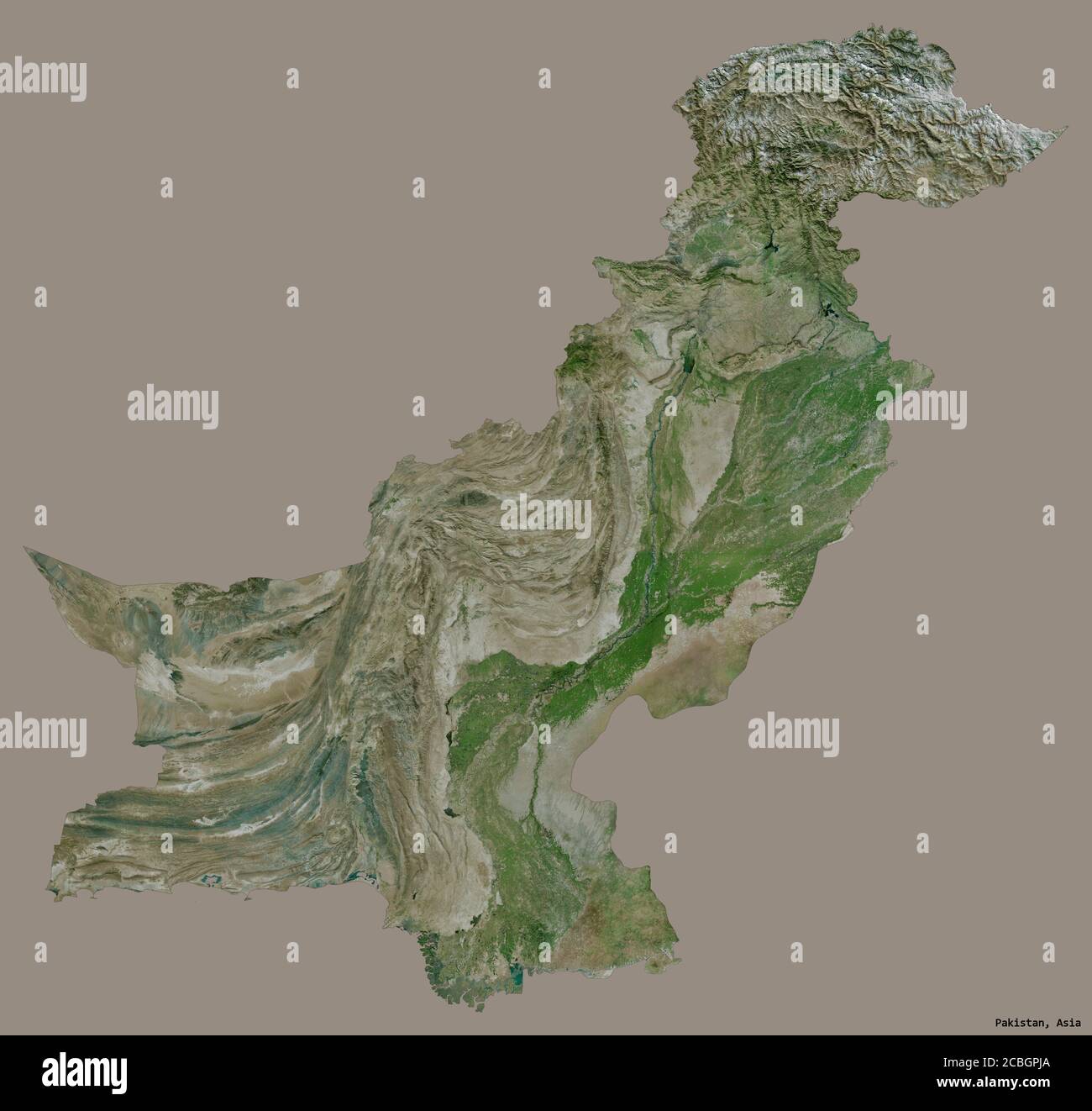 Shape of Pakistan with its capital isolated on a solid color background ...