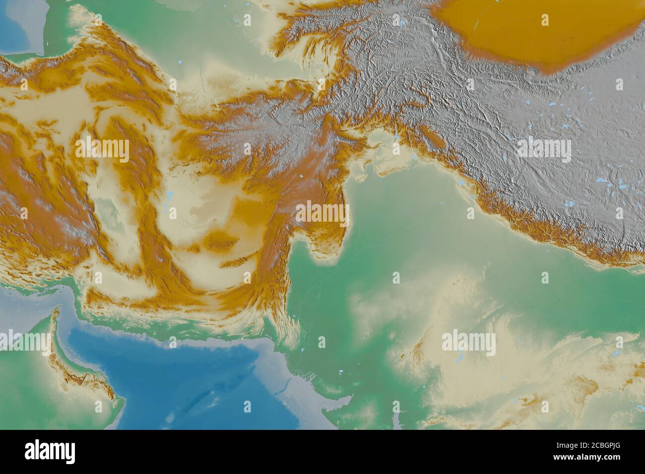 Extended area of Pakistan. Topographic relief map. 3D rendering Stock ...