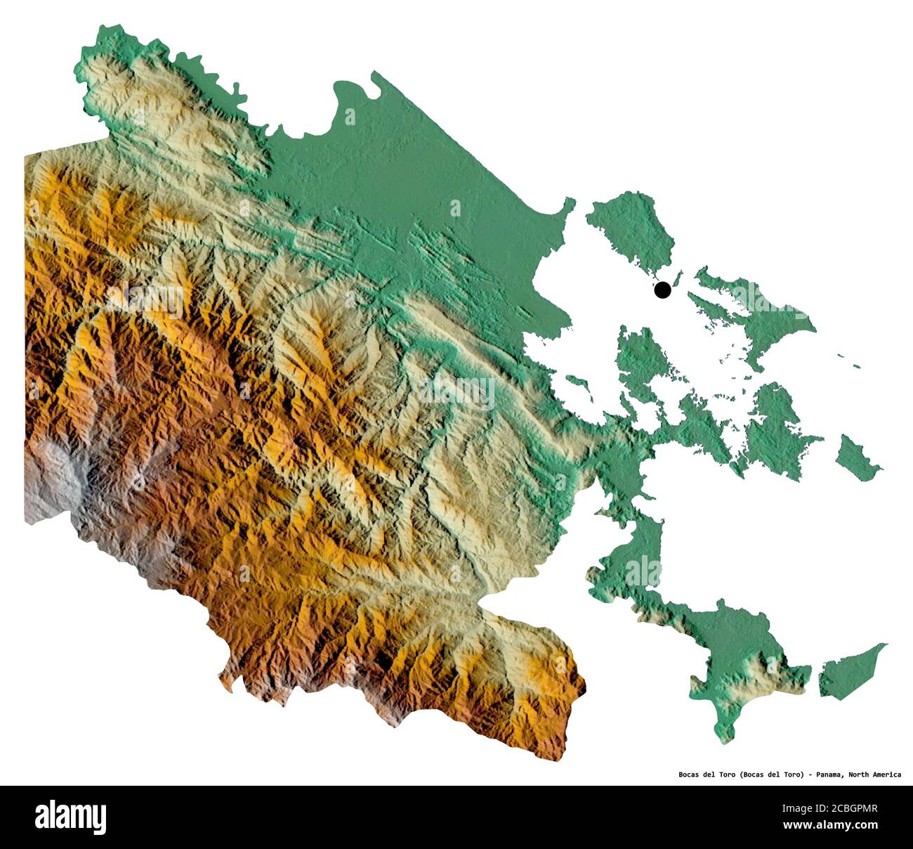 Shape of Bocas del Toro, province of Panama, with its capital isolated ...