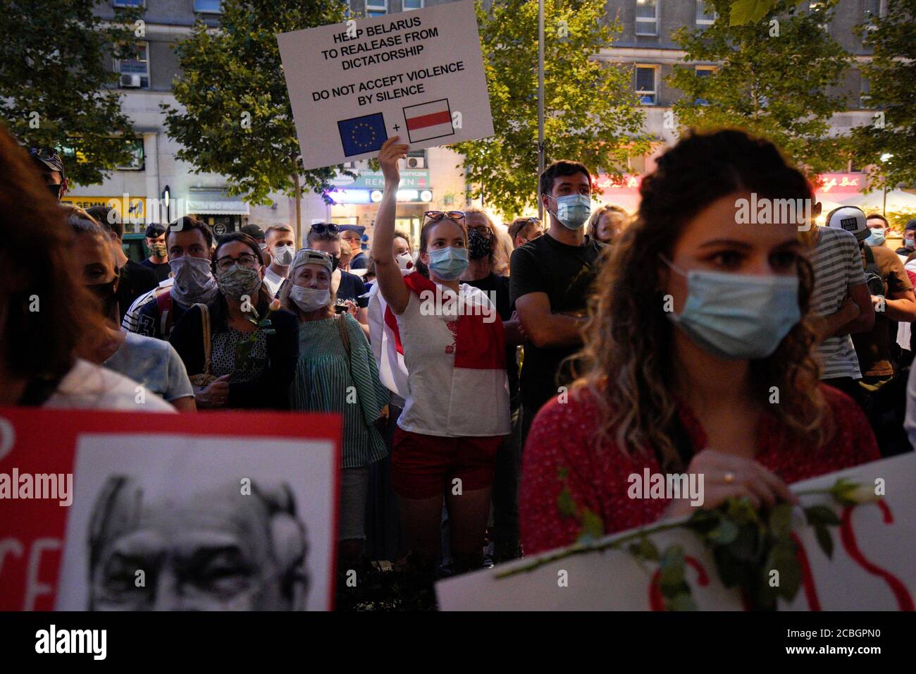 Demonstrators are seen in front of the EU representation building in ...