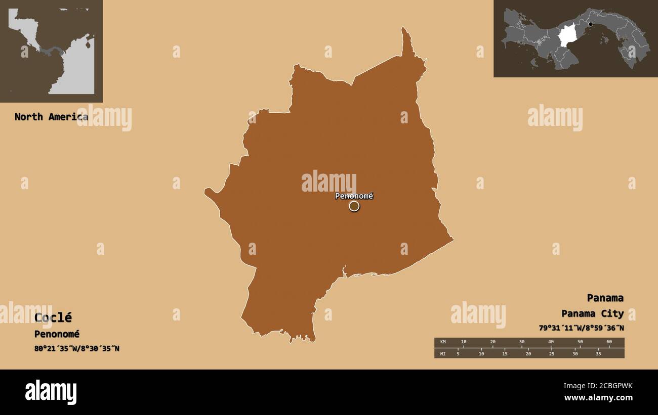 Shape of Coclé, province of Panama, and its capital. Distance scale ...