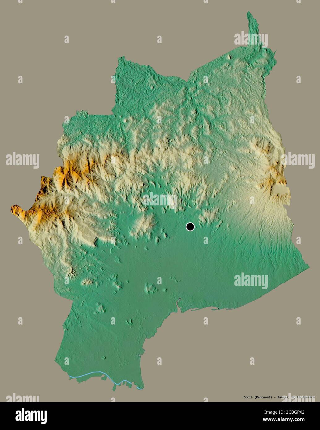 Shape of Coclé, province of Panama, with its capital isolated on a ...