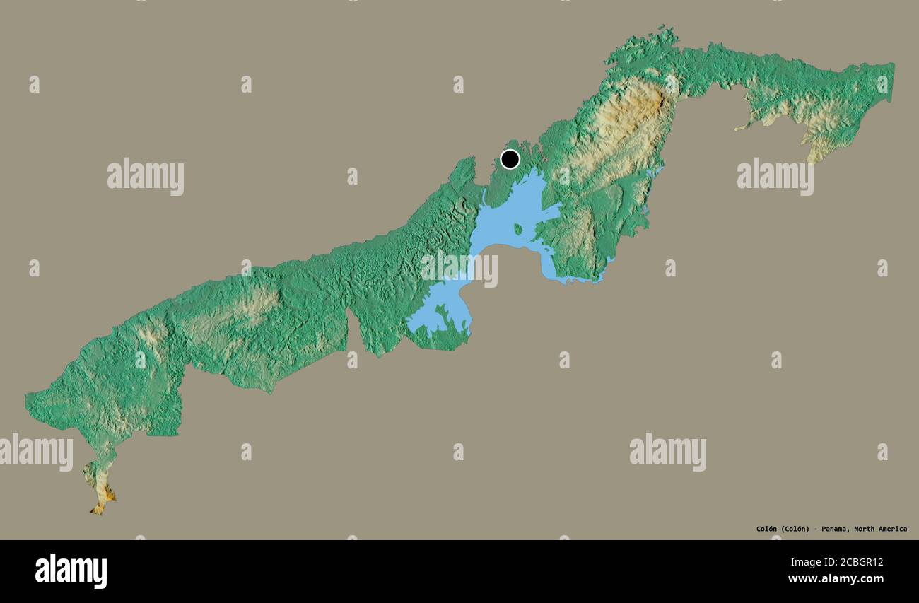 Shape of Colón, province of Panama, with its capital isolated on a ...
