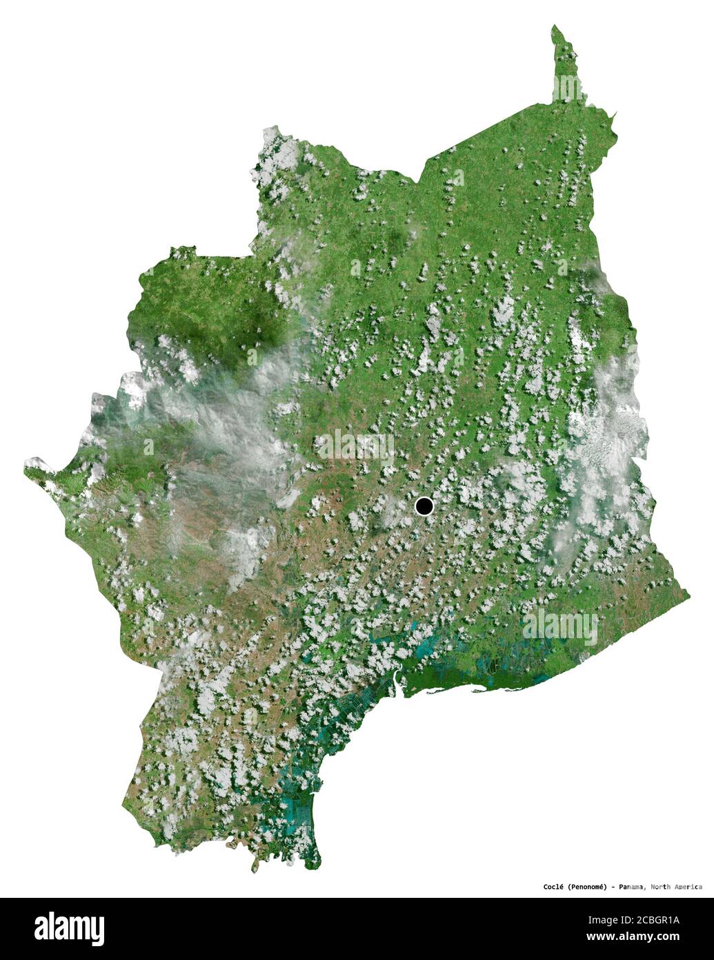 Shape of Coclé, province of Panama, with its capital isolated on white ...