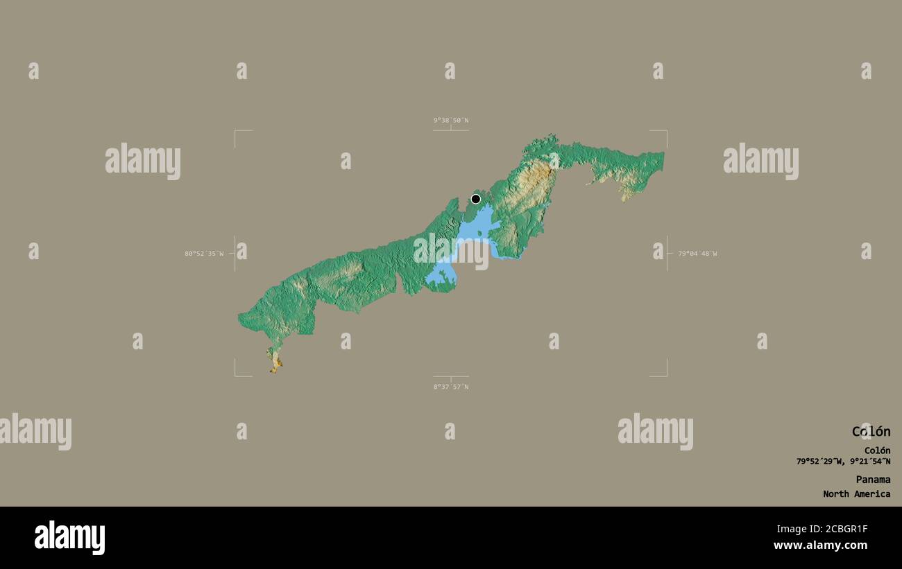 Area of Colón, province of Panama, isolated on a solid background in a ...