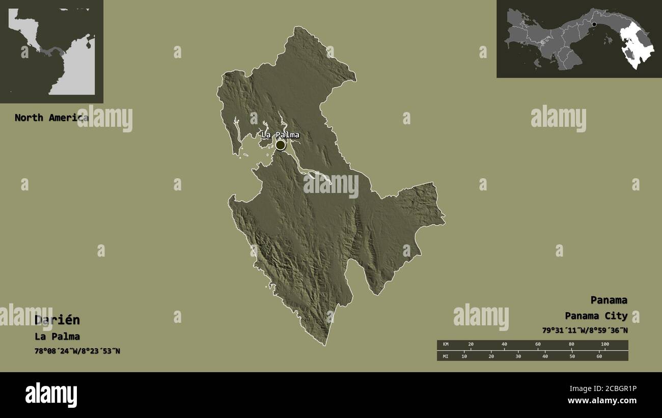 Shape of Darién, province of Panama, and its capital. Distance scale ...