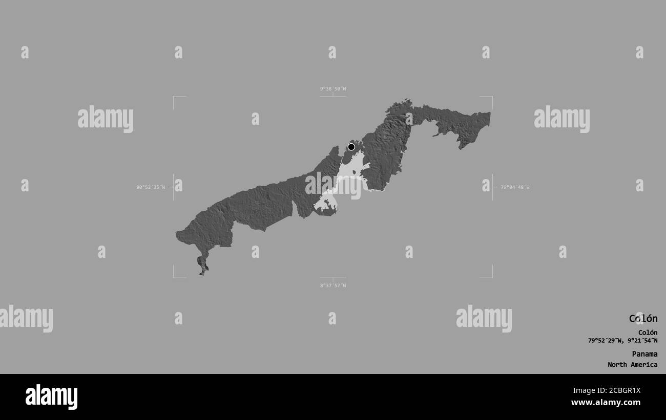 Area of Colón, province of Panama, isolated on a solid background in a ...