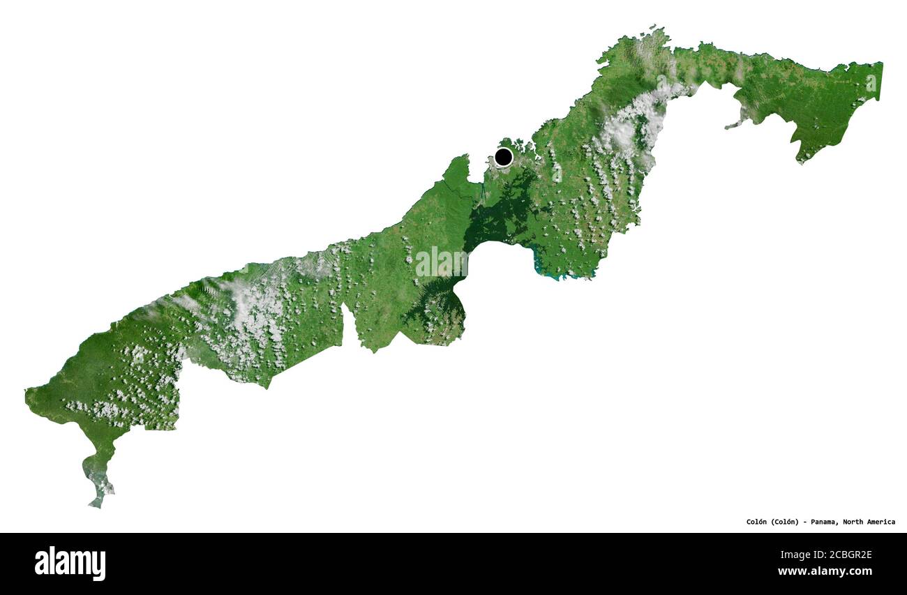 Shape of Colón, province of Panama, with its capital isolated on white ...