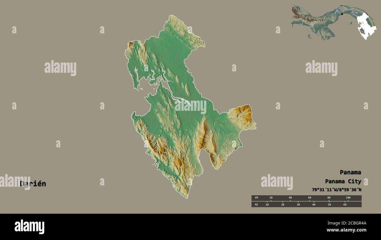 Shape of Darién, province of Panama, with its capital isolated on solid ...