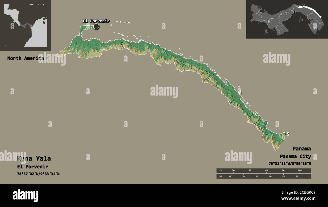 Shape of Kuna Yala, indigenous territory of Panama, and its capital ...
