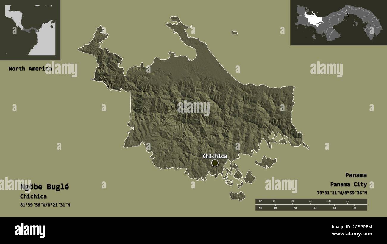 Shape of Ngöbe Buglé, indigenous territory of Panama, and its capital ...