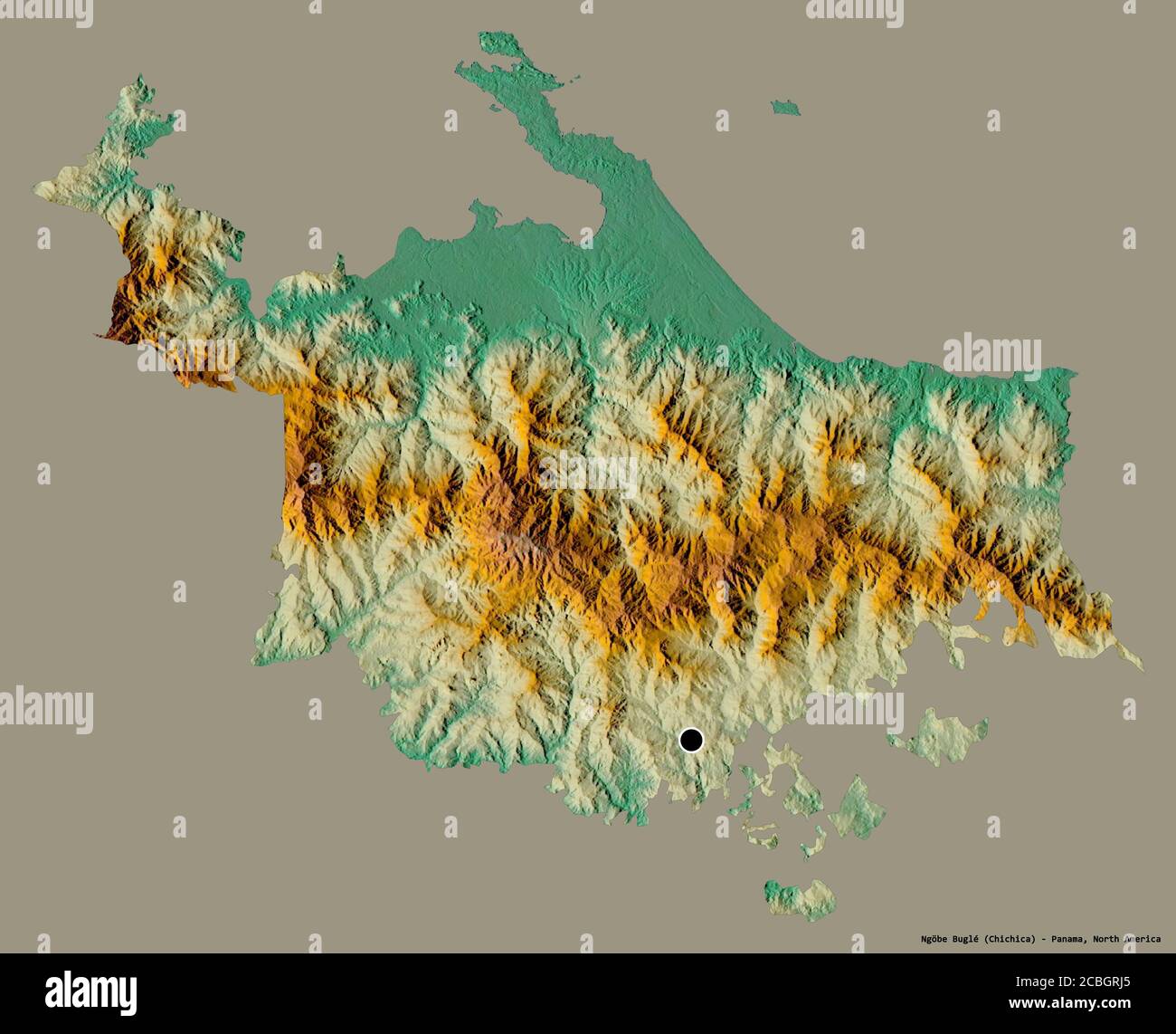 Shape of Ngöbe Buglé, indigenous territory of Panama, with its capital ...
