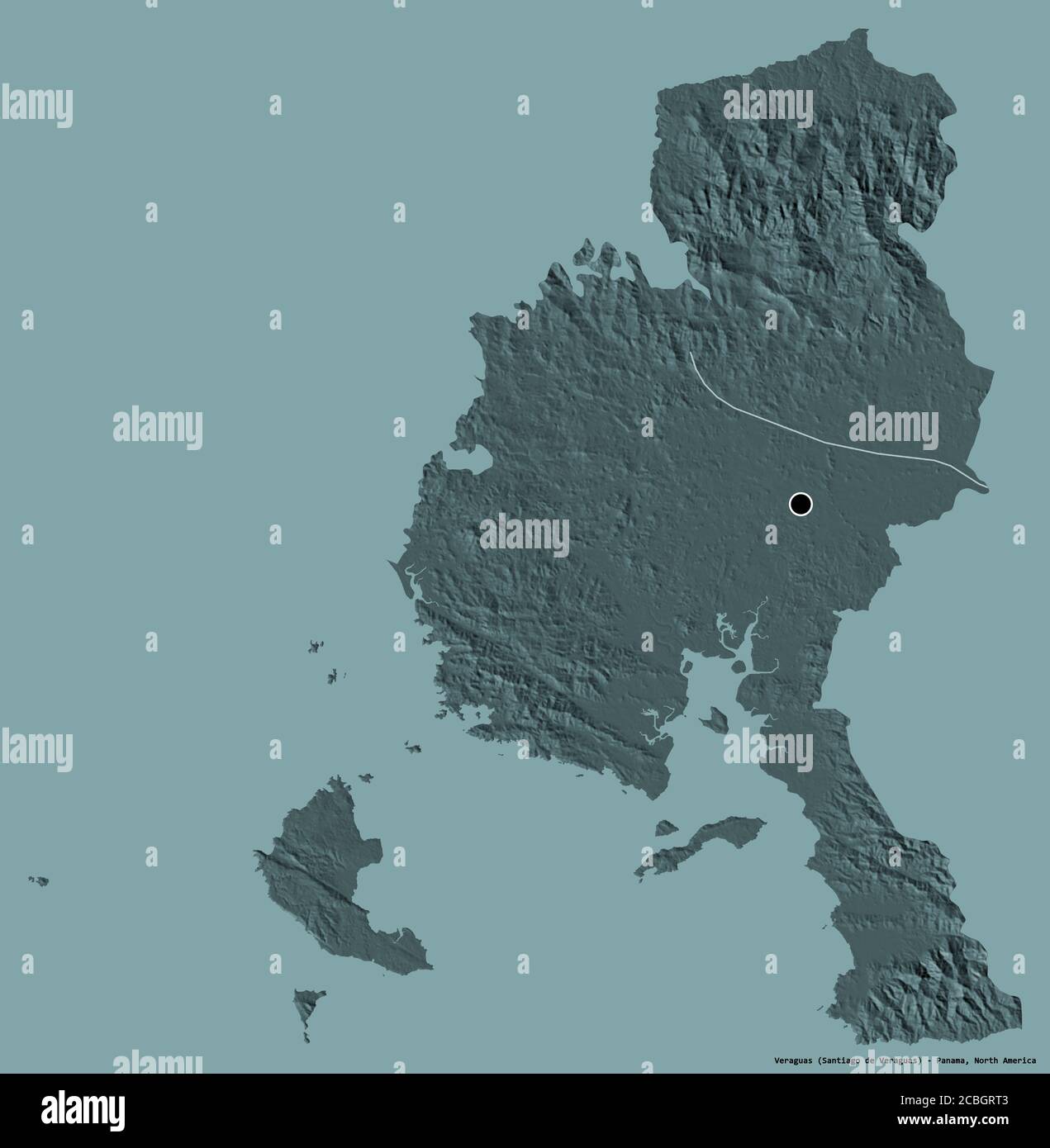Shape of Veraguas, province of Panama, with its capital isolated on a ...