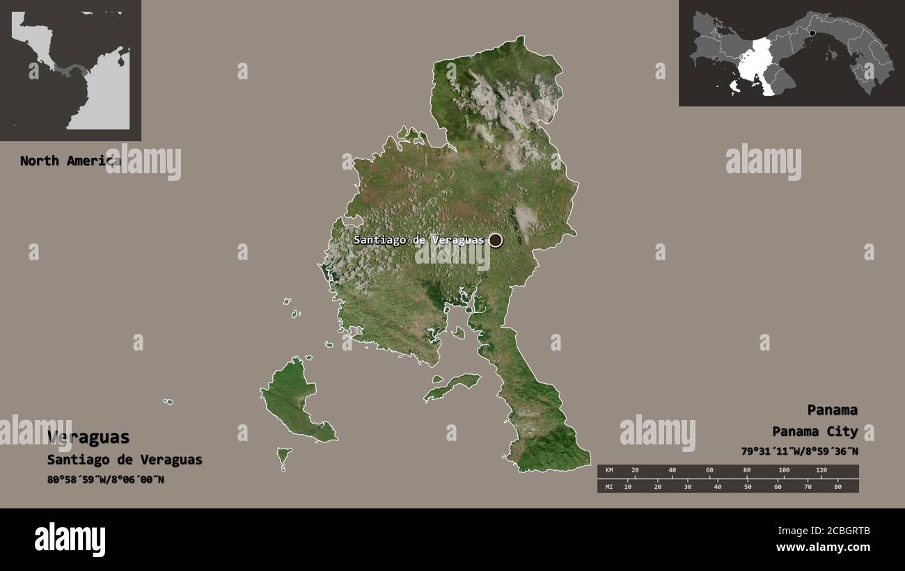 Shape of Veraguas, province of Panama, and its capital. Distance scale ...