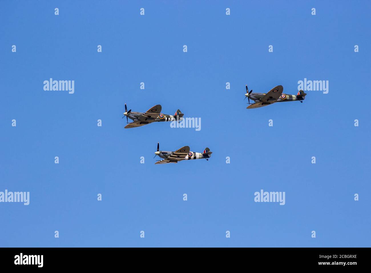 Royal Air Force Supermarine Spitfires fly past in formation Stock Photo ...