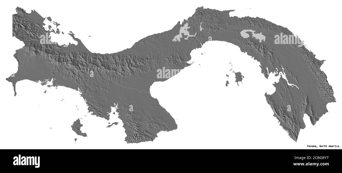 Shape of Panama with its capital isolated on white background. Bilevel ...