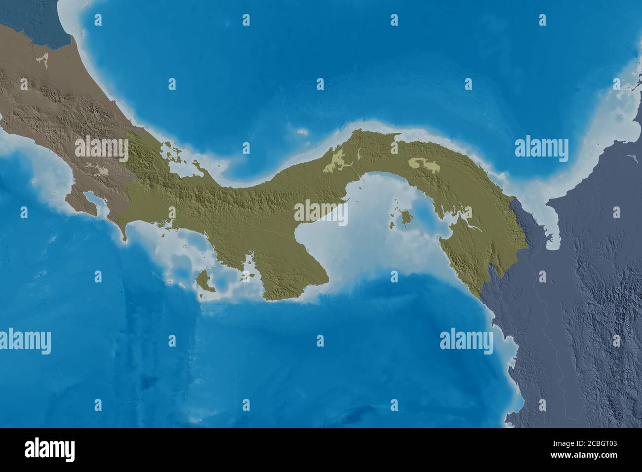 Extended area of Panama. Colored elevation map. 3D rendering Stock ...
