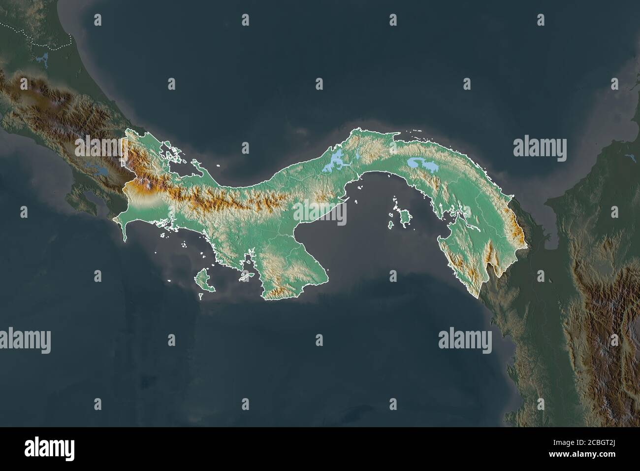 Shape of Panama separated by the desaturation of neighboring areas ...