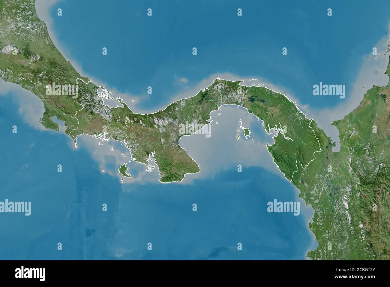 Extended area of Panama with country outline, international and ...