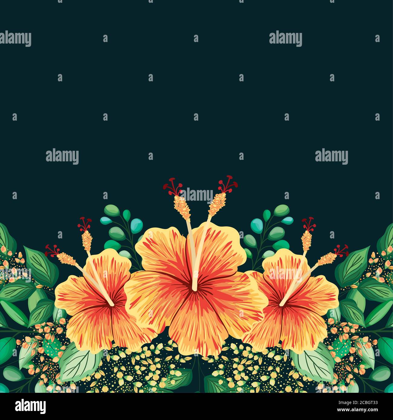 frame with hawaiian flower and leaves painting design, natural floral ...