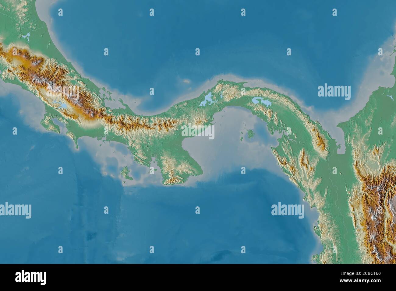 Extended area of Panama. Topographic relief map. 3D rendering Stock ...