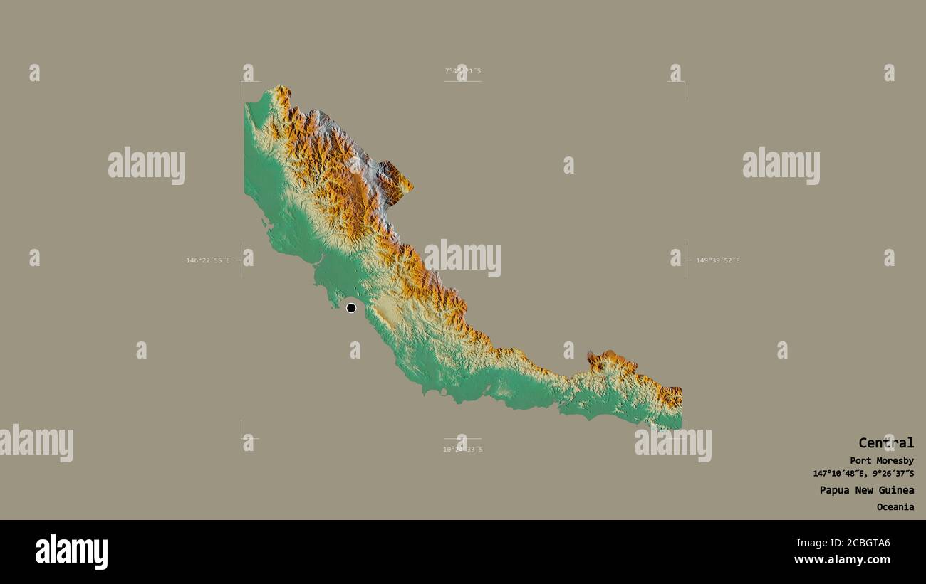 Area of Central, province of Papua New Guinea, isolated on a solid ...