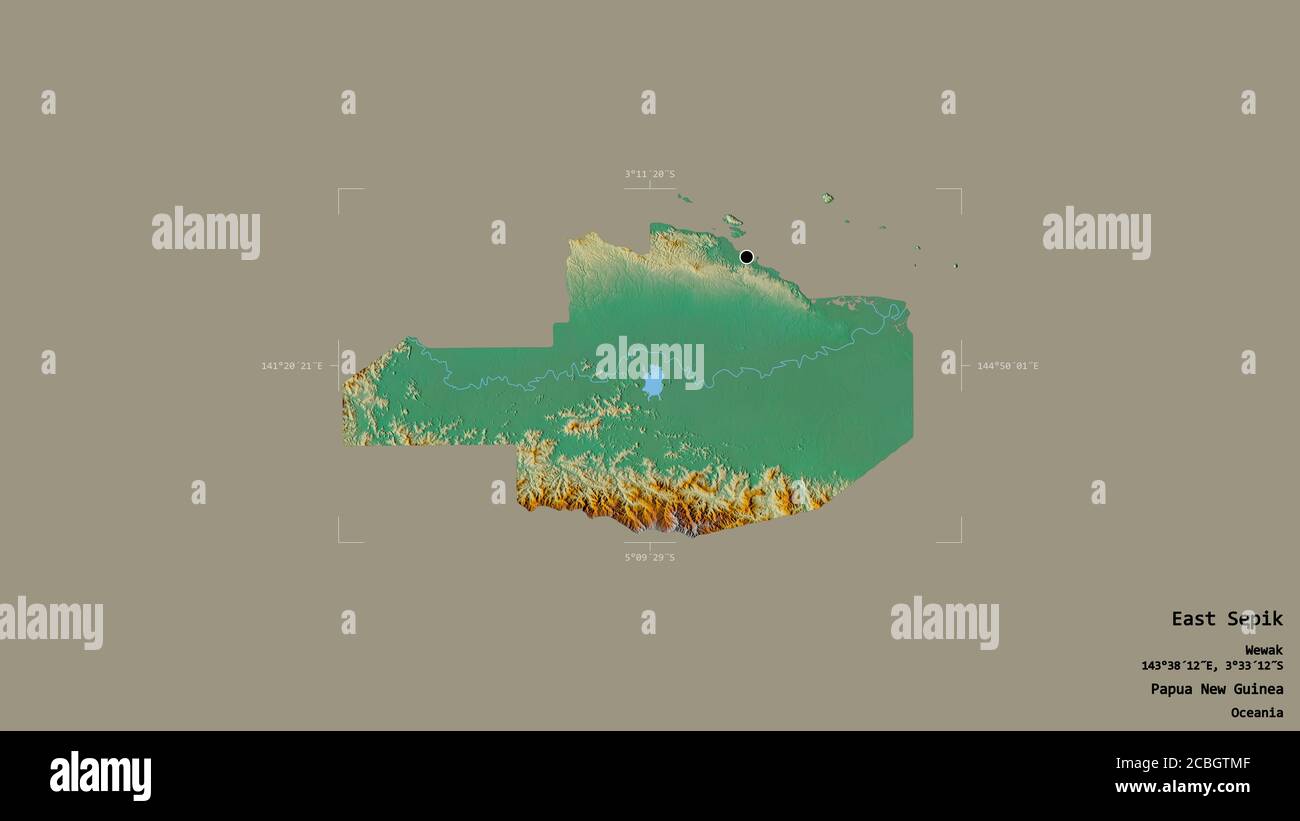 Area of East Sepik, province of Papua New Guinea, isolated on a solid ...