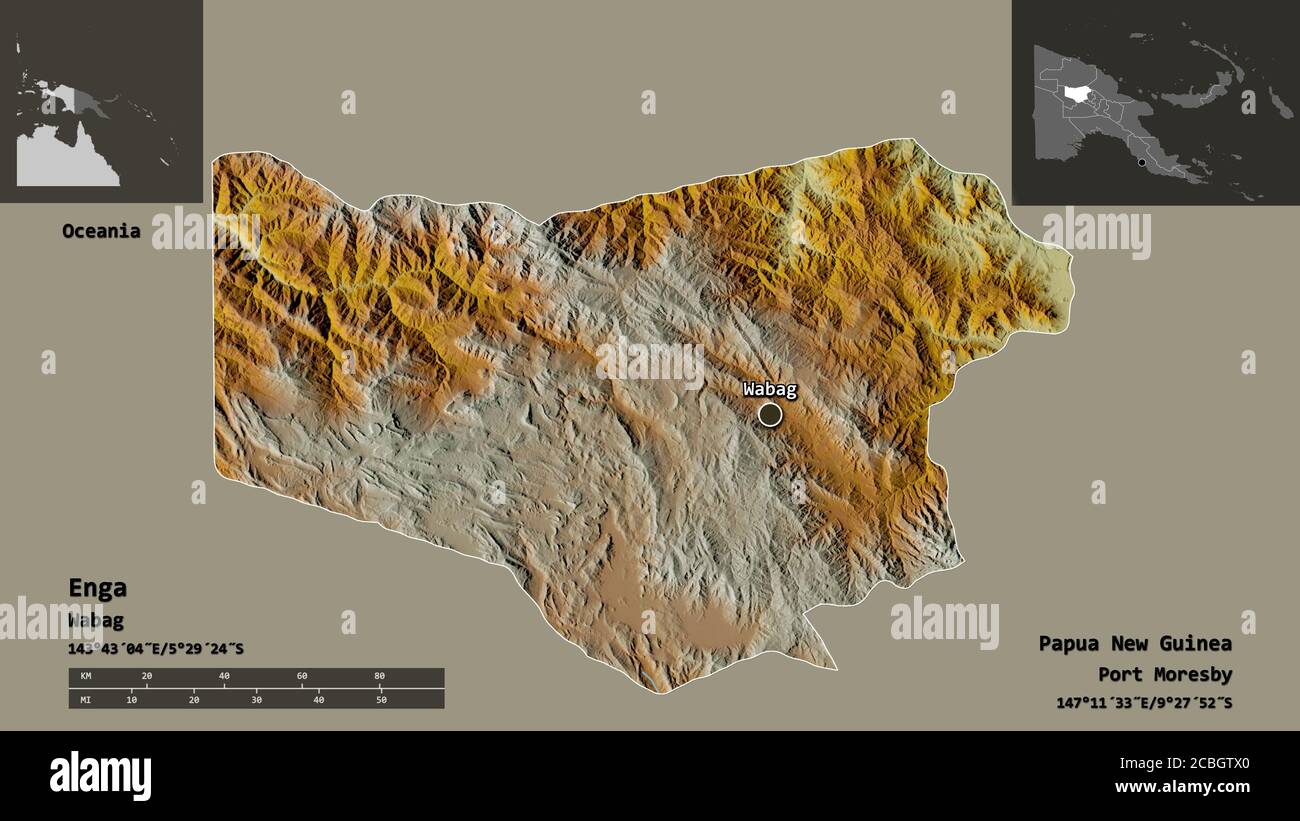 Shape of Enga, province of Papua New Guinea, and its capital. Distance ...