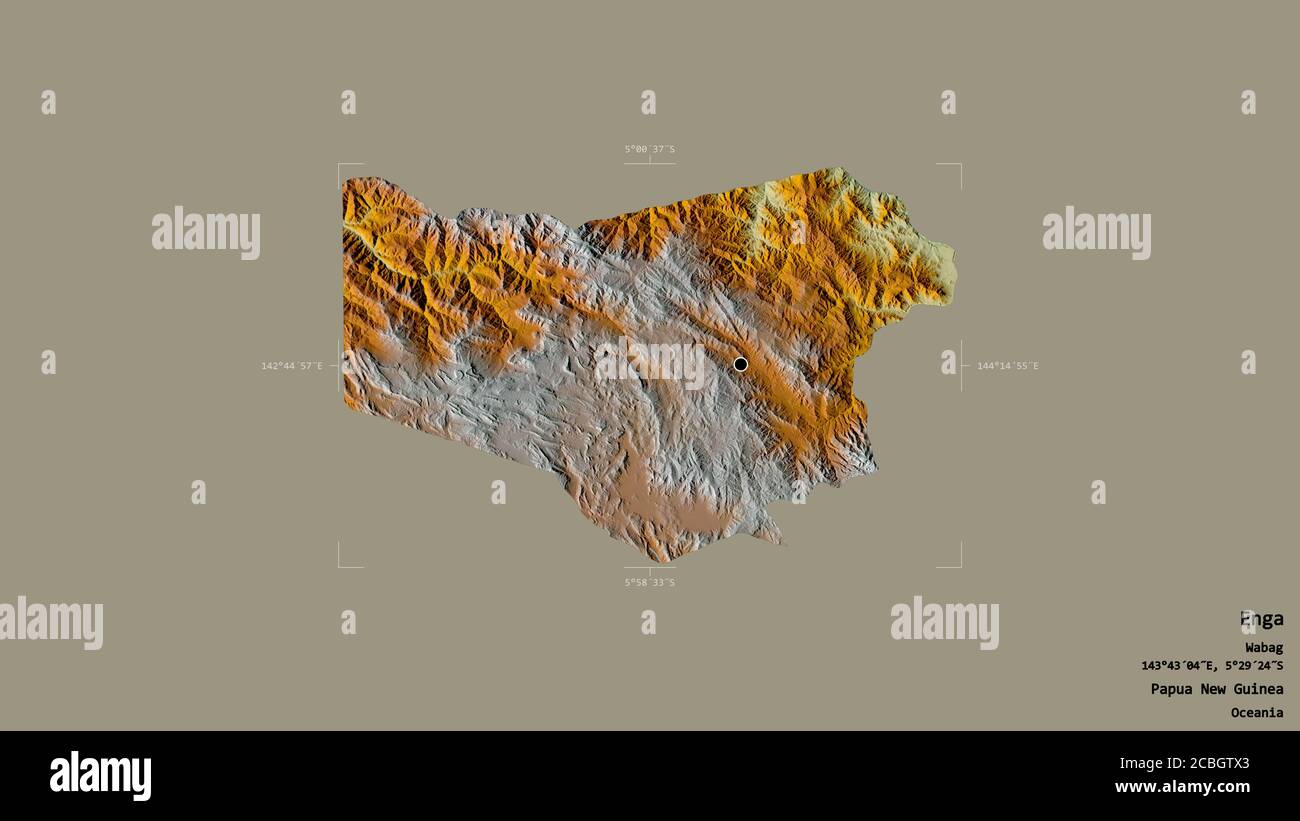 Area of Enga, province of Papua New Guinea, isolated on a solid ...