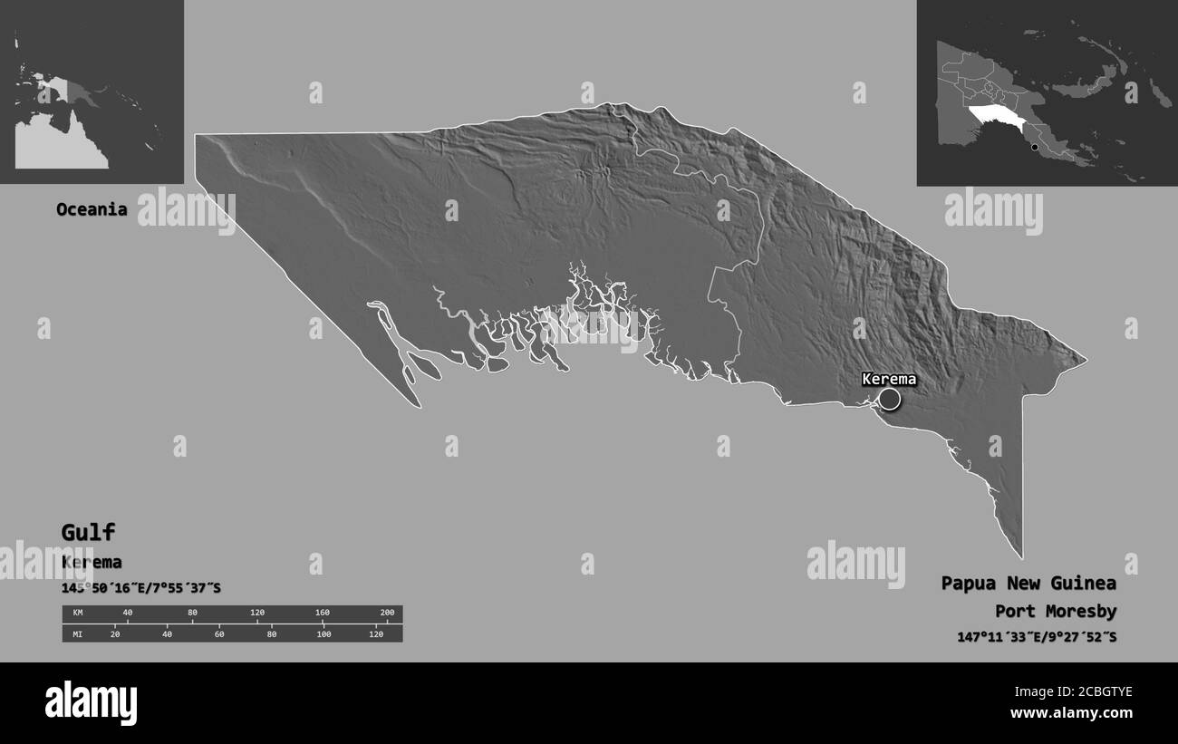 Shape of Gulf, province of Papua New Guinea, and its capital. Distance ...
