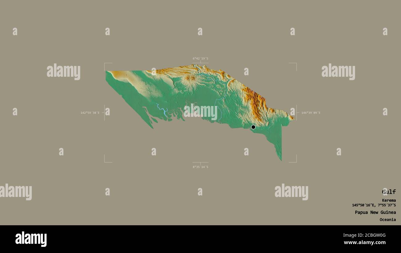 Area of Gulf, province of Papua New Guinea, isolated on a solid ...
