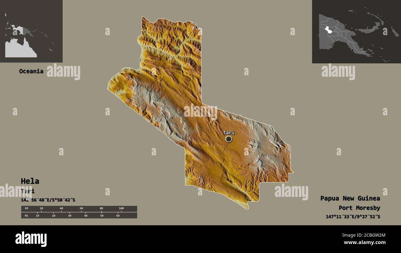 Shape of Hela, province of Papua New Guinea, and its capital. Distance ...