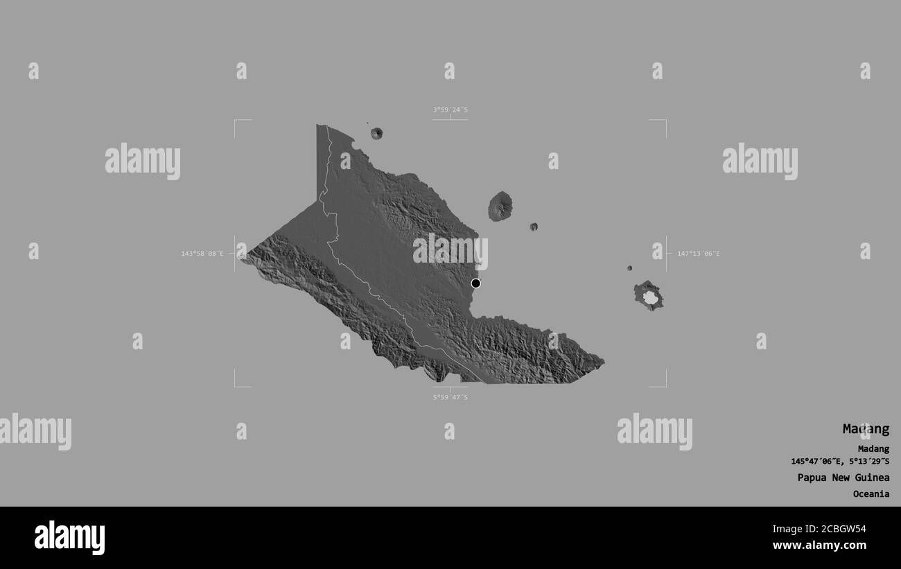 Area of Madang, province of Papua New Guinea, isolated on a solid ...