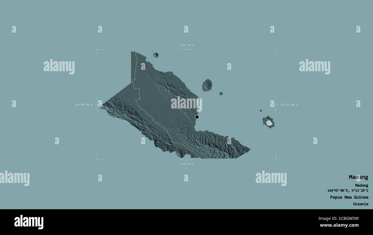 Area of Madang, province of Papua New Guinea, isolated on a solid ...