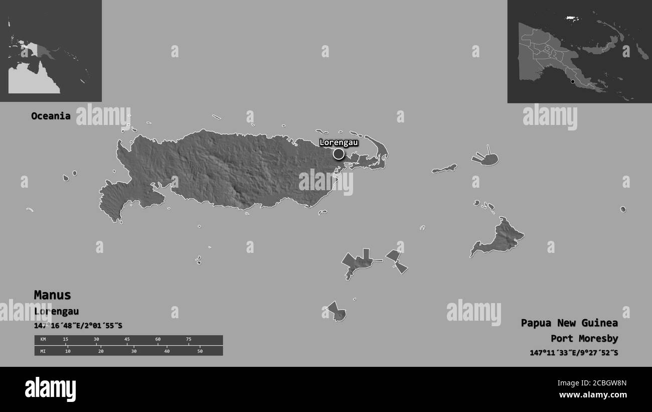 Shape of Manus, province of Papua New Guinea, and its capital. Distance ...