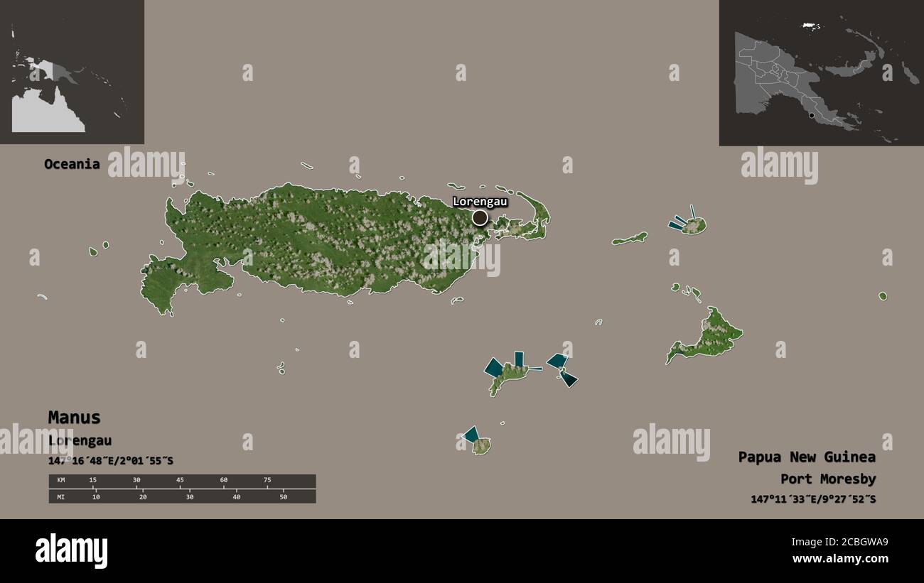 Shape of Manus, province of Papua New Guinea, and its capital. Distance ...