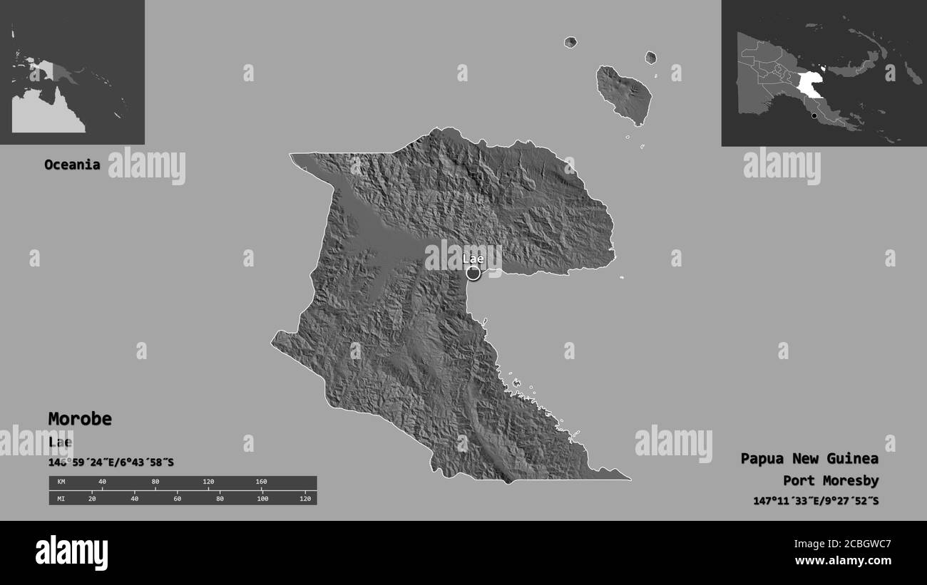 Shape of Morobe, province of Papua New Guinea, and its capital ...