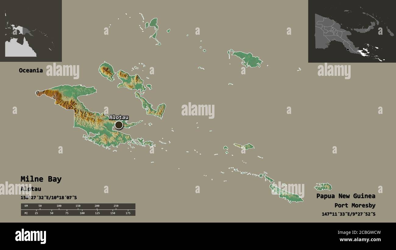 Shape of Milne Bay, province of Papua New Guinea, and its capital ...