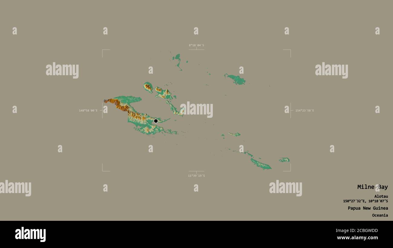 Area of Milne Bay, province of Papua New Guinea, isolated on a solid ...