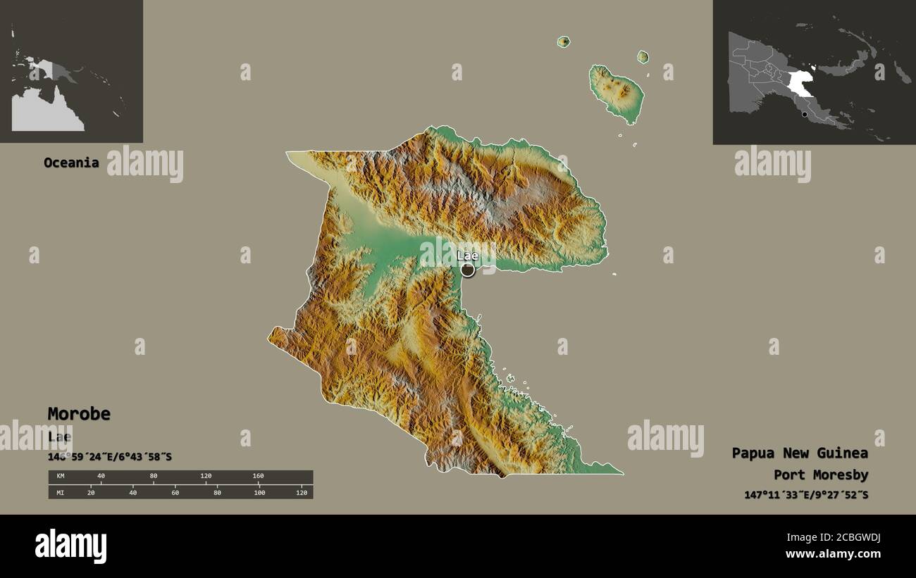 Shape of Morobe, province of Papua New Guinea, and its capital ...