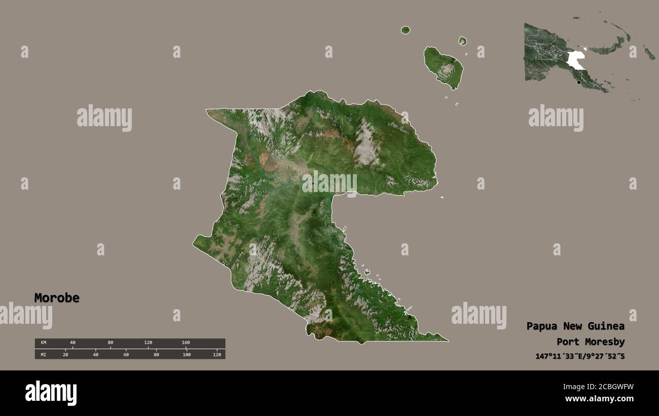 Shape of Morobe, province of Papua New Guinea, with its capital ...