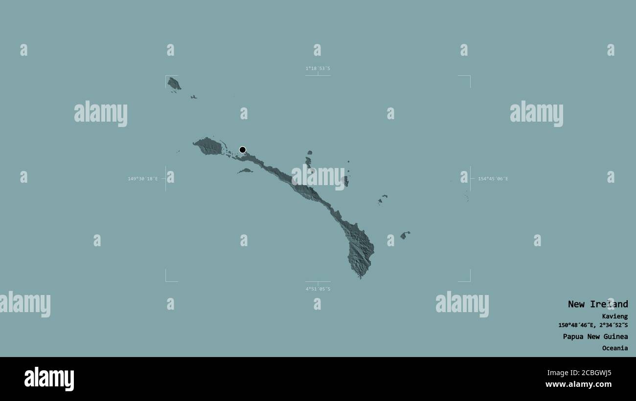Area of New Ireland, province of Papua New Guinea, isolated on a solid ...