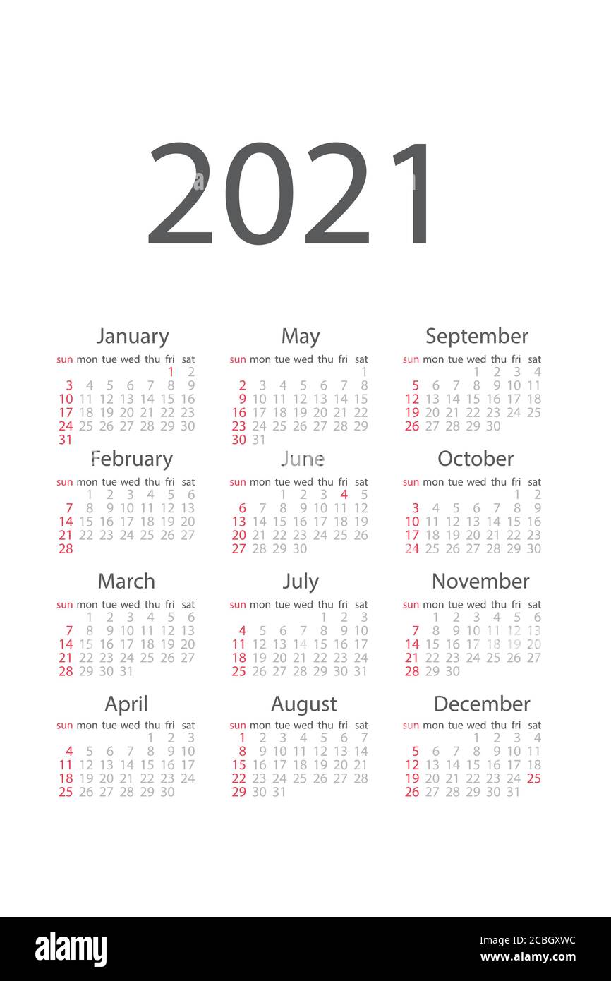2021 monthly calendar template isolated white color Stock Vector Image ...