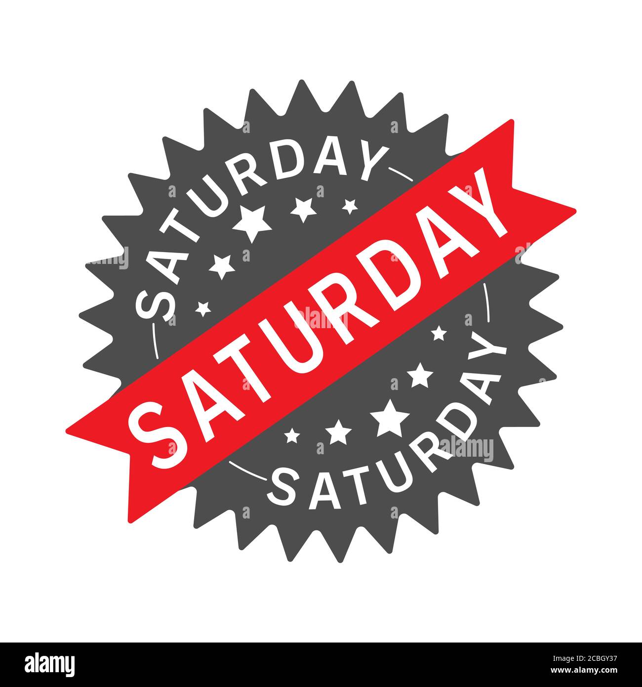 Round sign with a ribbon and the inscription SATURDAY. Label, sign with ...